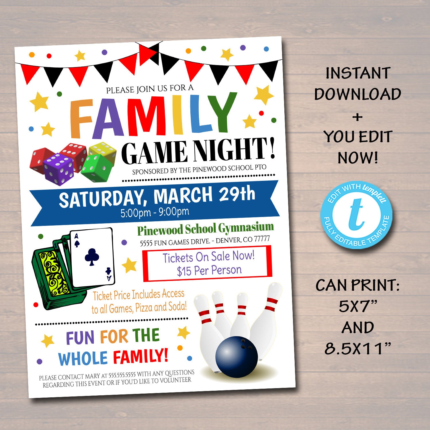 Family Game Night Flyer - School Church Benefit Fundraiser Event ...