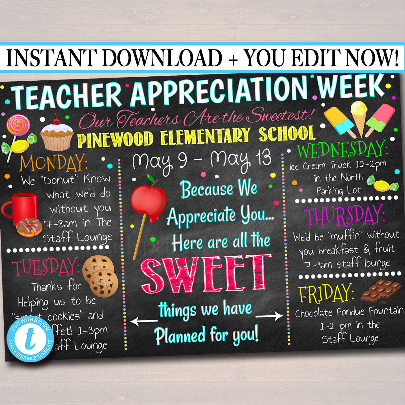 Candy Sweet Theme Teacher Appreciation Week - Templett Shop