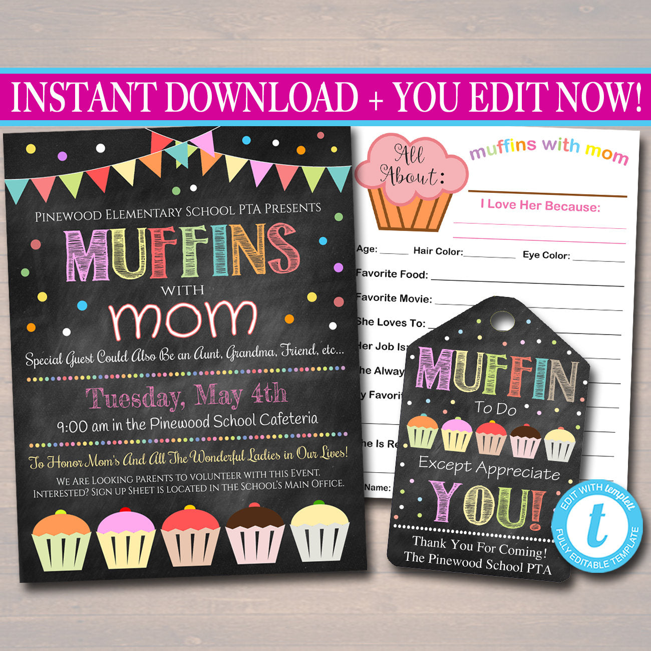 Muffins With Mom Set - School Mom Appreciation Fundraiser Invitation ...