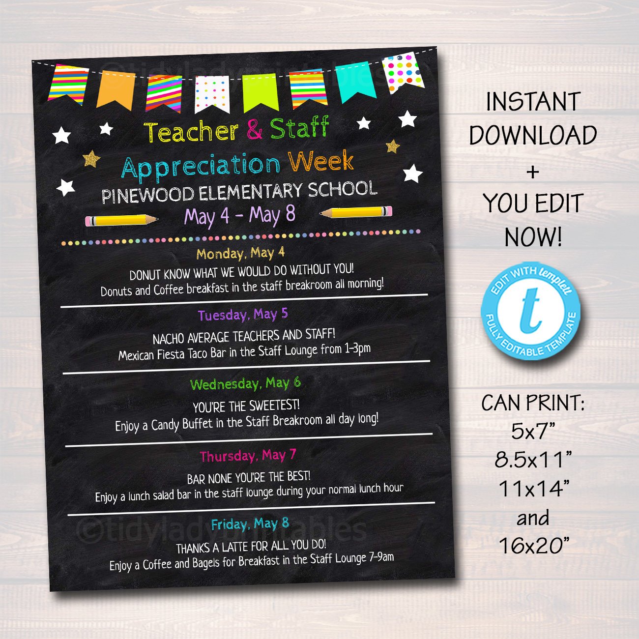 Teacher Appreciation Week Itinerary Schedule Of Events - Templett Shop
