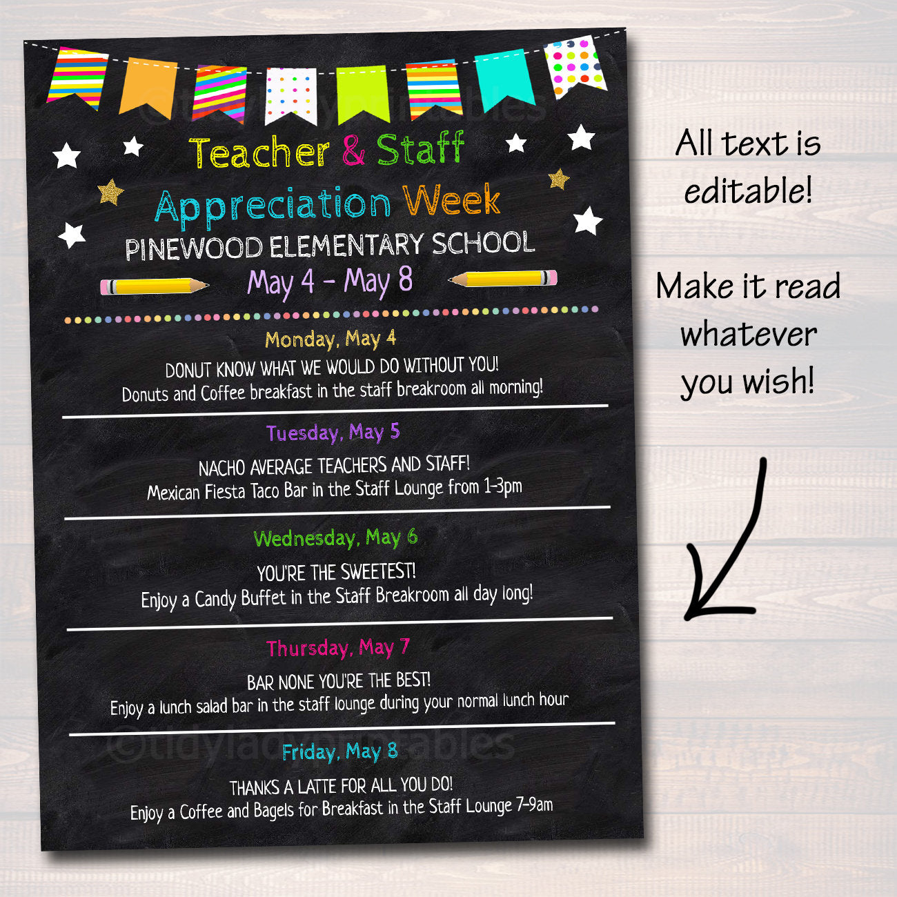 Teacher Appreciation Week Itinerary Schedule Of Events - Templett Shop