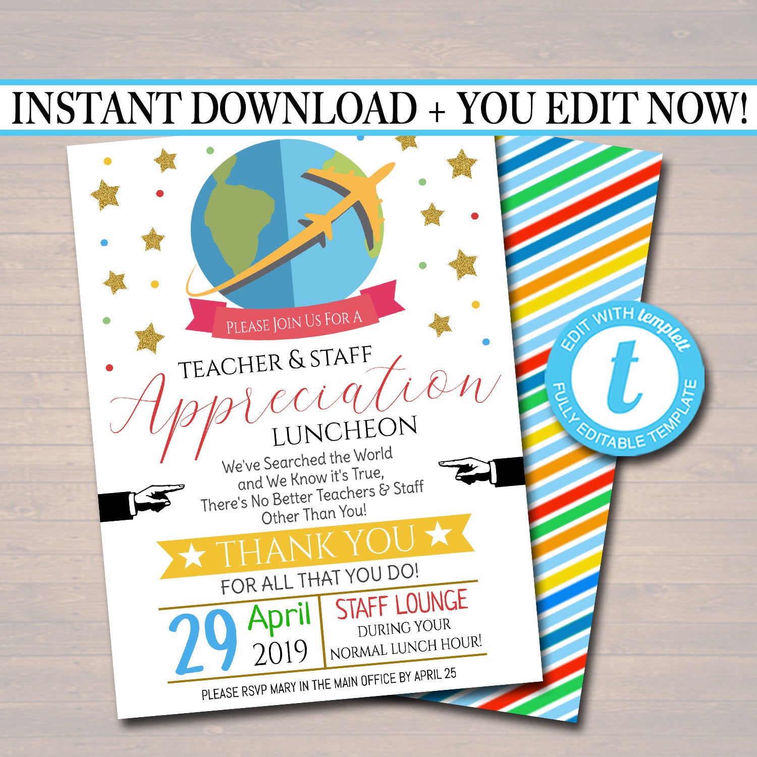 World Theme Teacher & Staff Appreciation Luncheon Invitation - Templett ...