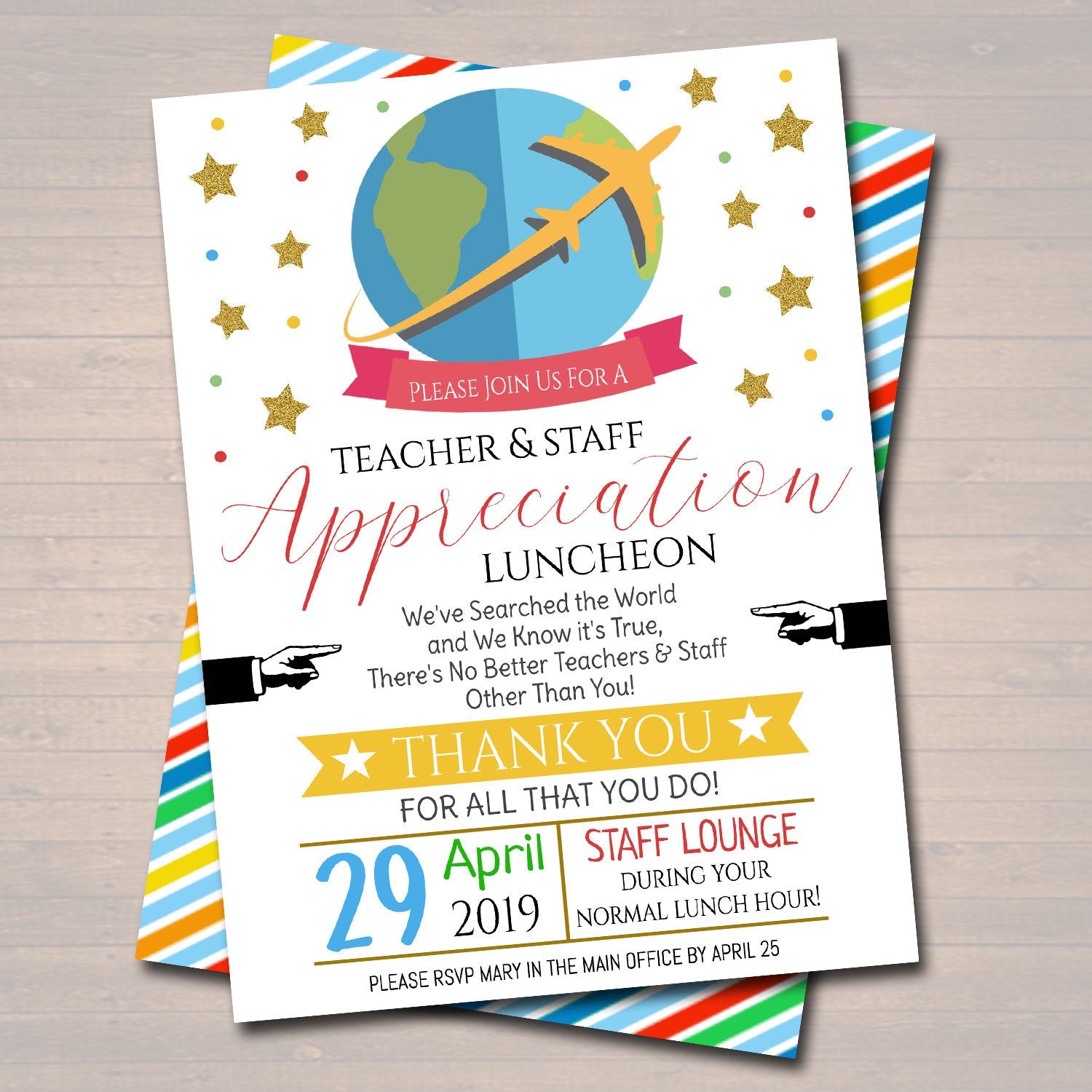 World Theme Teacher & Staff Appreciation Luncheon Invitation - Templett ...