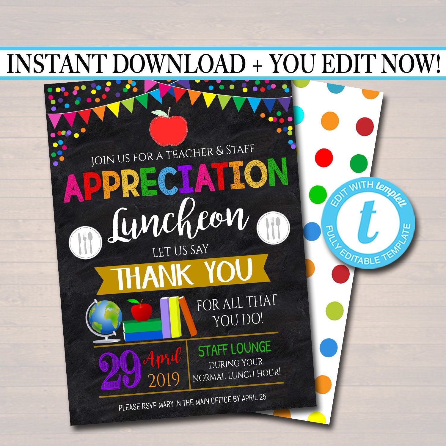 Teacher Appreciation Staff Luncheon Invitation - Templett Shop