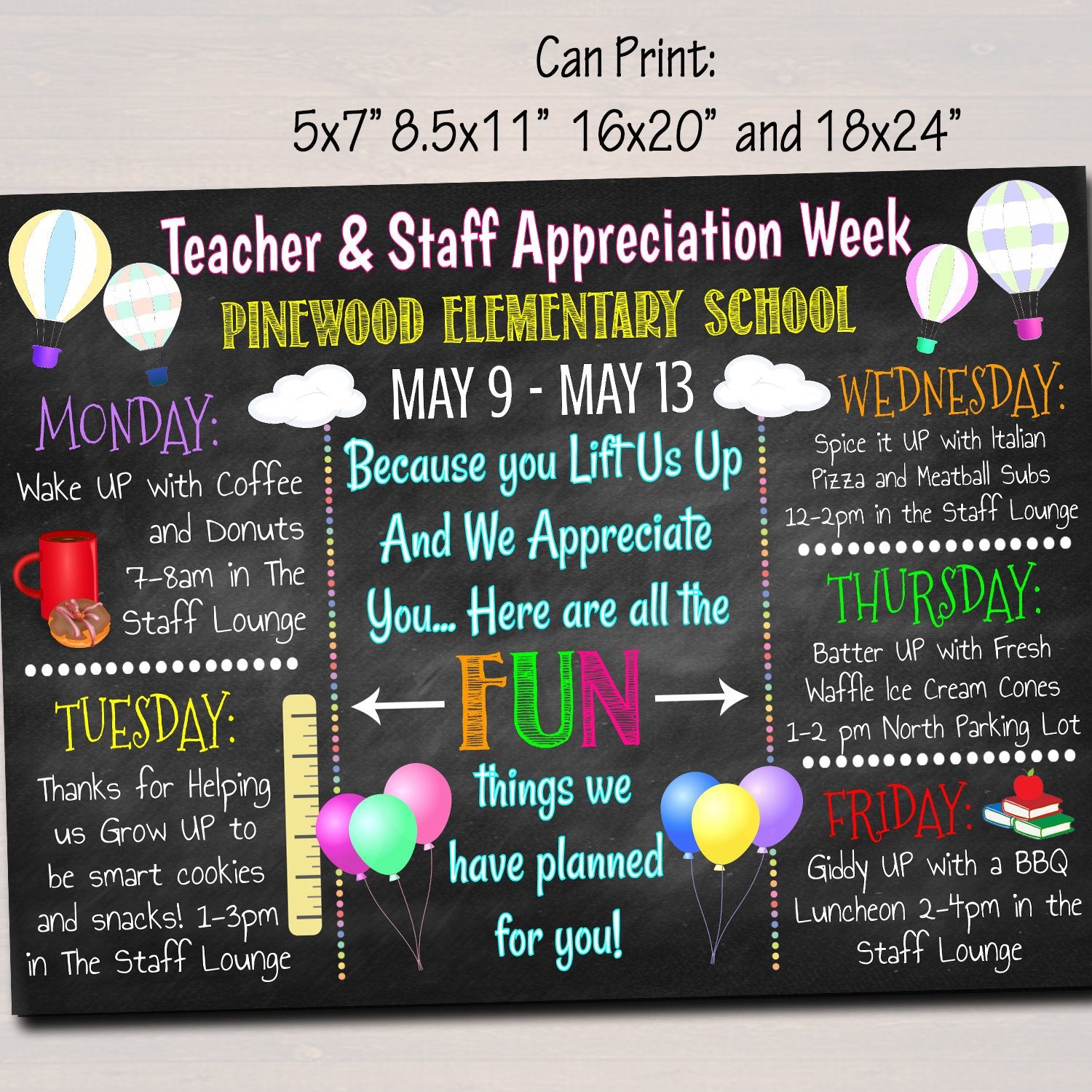 Teacher Appreciation Week Itinerary Poster - Templett Shop