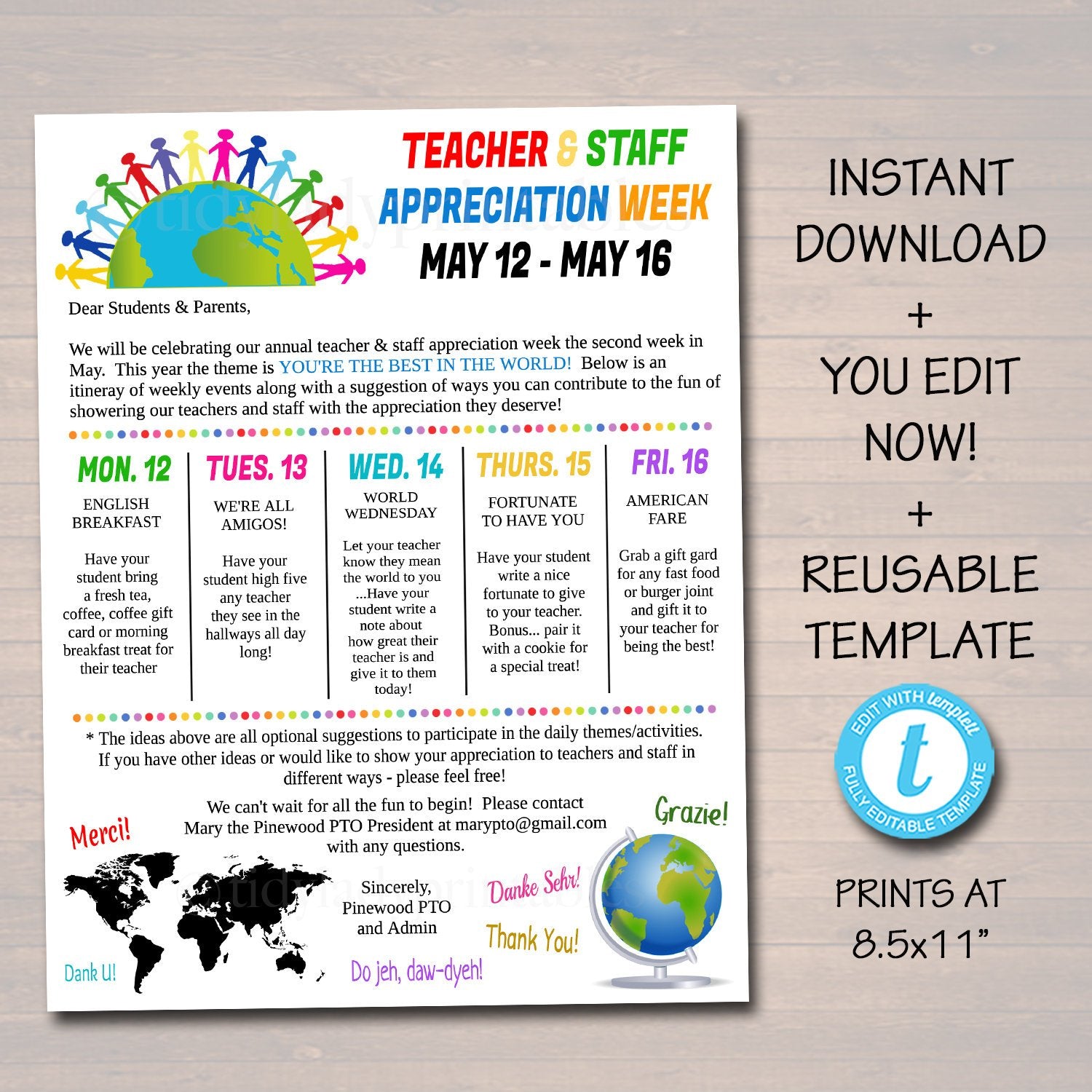 World Theme Teacher & Staff Appreciation Week Invite Newsletter ...