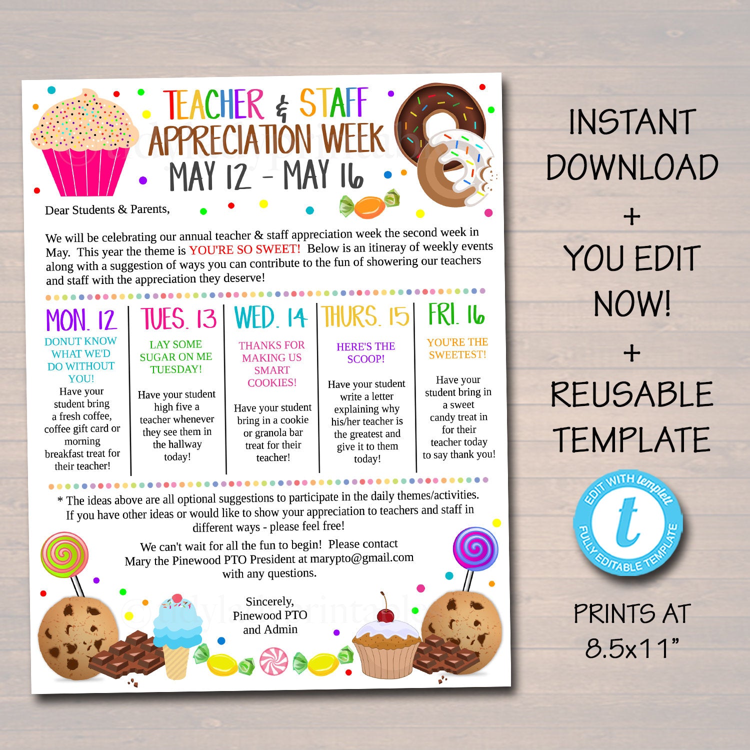 Sweet Candy Theme Teacher Appreciation Invitation Take Home Newsletter ...