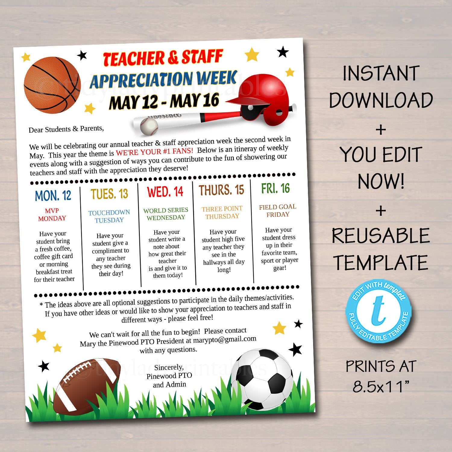 Sports Theme Teacher Appreciation Staff Invitation Newsletter ...