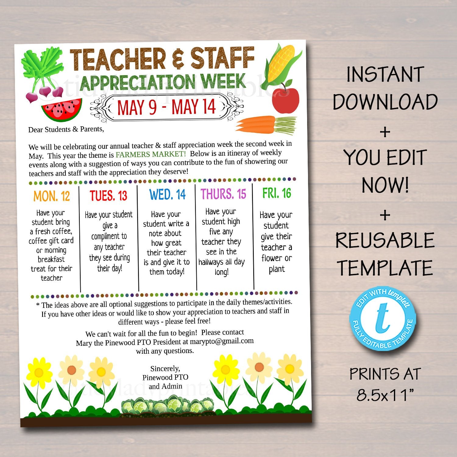 Farmers Market Theme Teacher Appreciation Invitation Newsletter ...