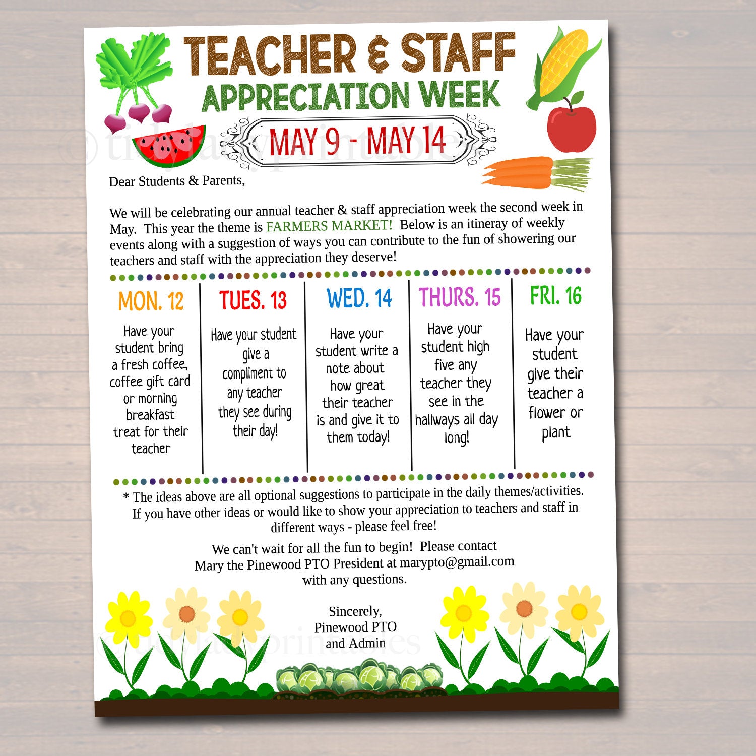 Farmers Market Theme Teacher Appreciation Invitation Newsletter ...