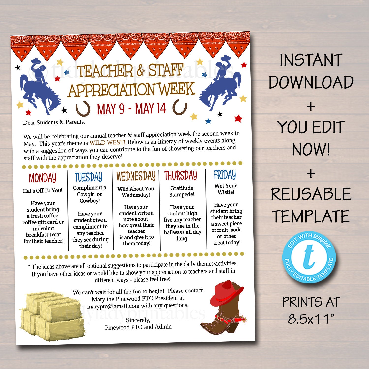 Western Theme Teacher Appreciation Staff Invitation Newsletter ...