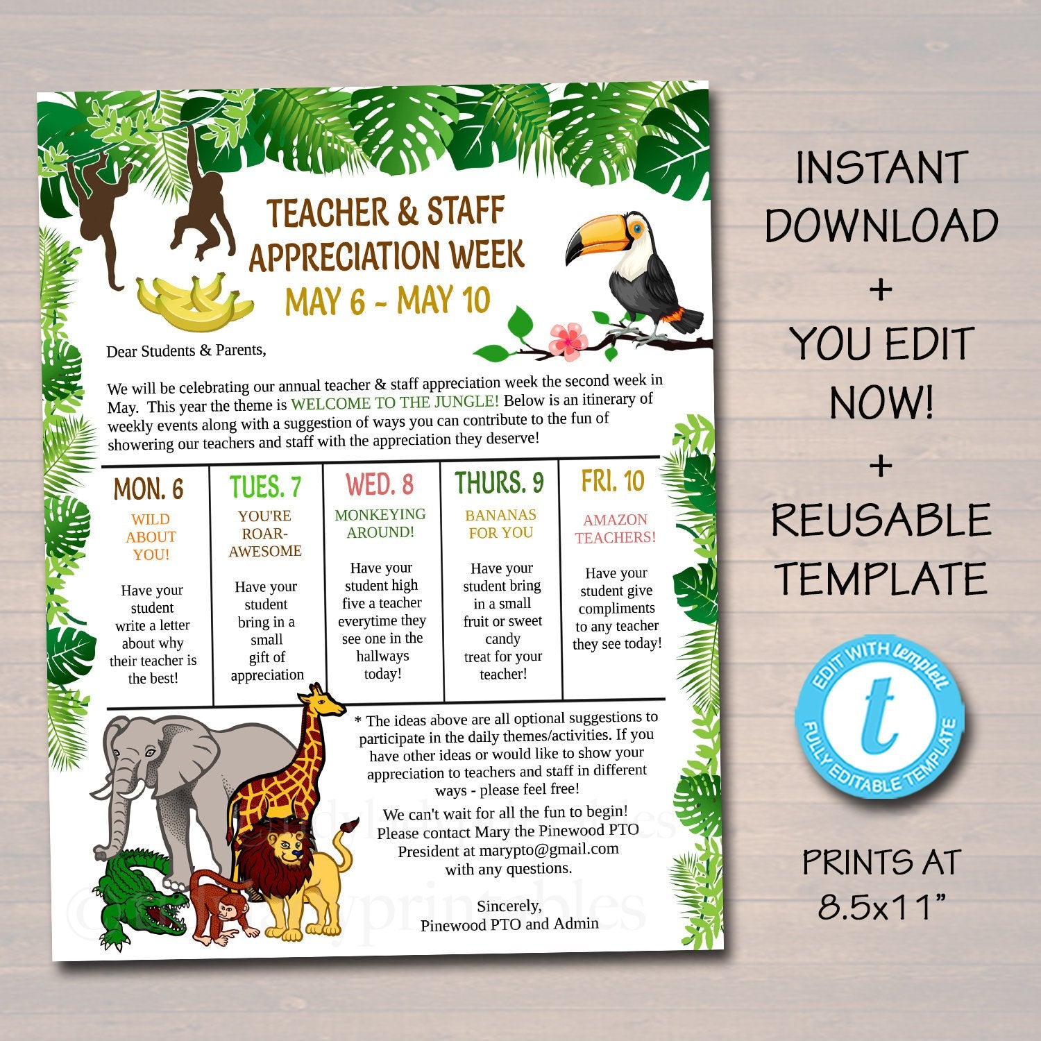 Jungle Theme Teacher & Staff Appreciation Invitation Newsletter ...
