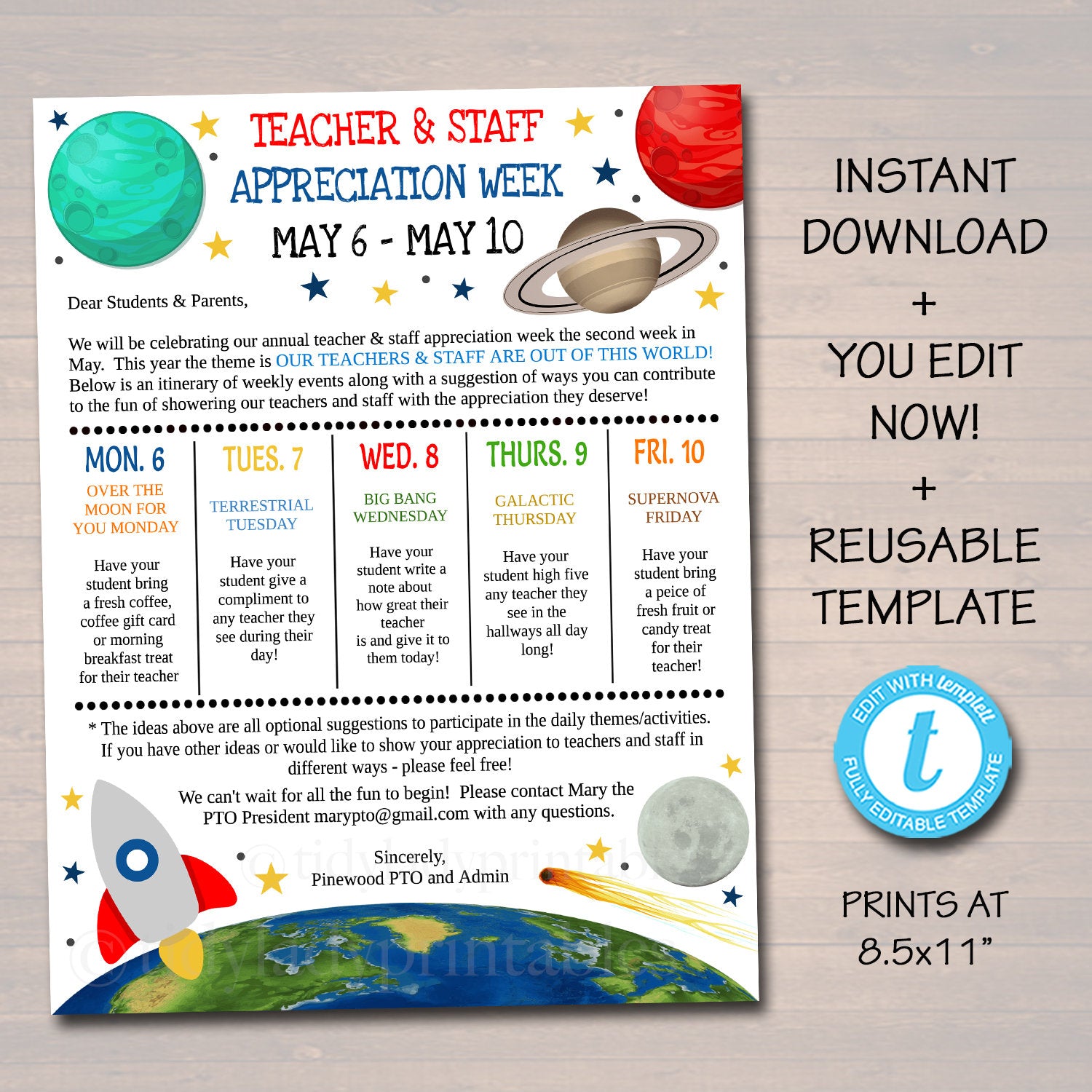 Space Theme Teacher Appreciation Staff Invitation Newsletter - Templett ...