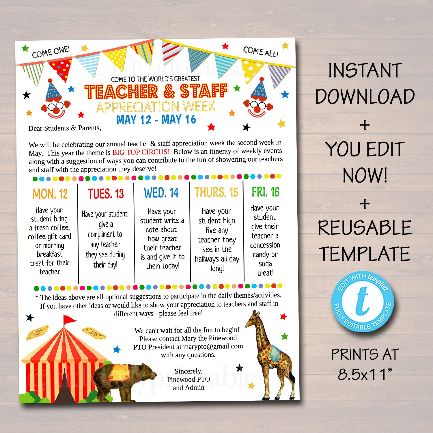 Circus Theme Teacher Appreciation Big Top Invitation Newsletter ...