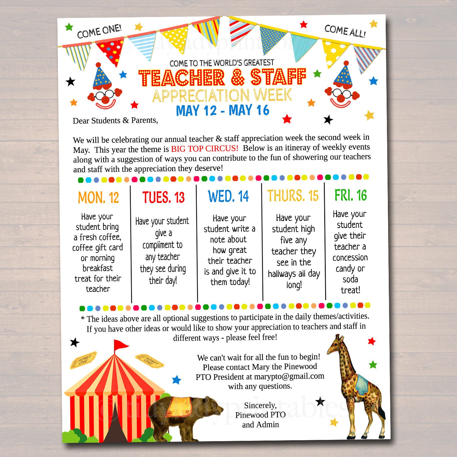 Circus Theme Teacher Appreciation Big Top Invitation Newsletter ...