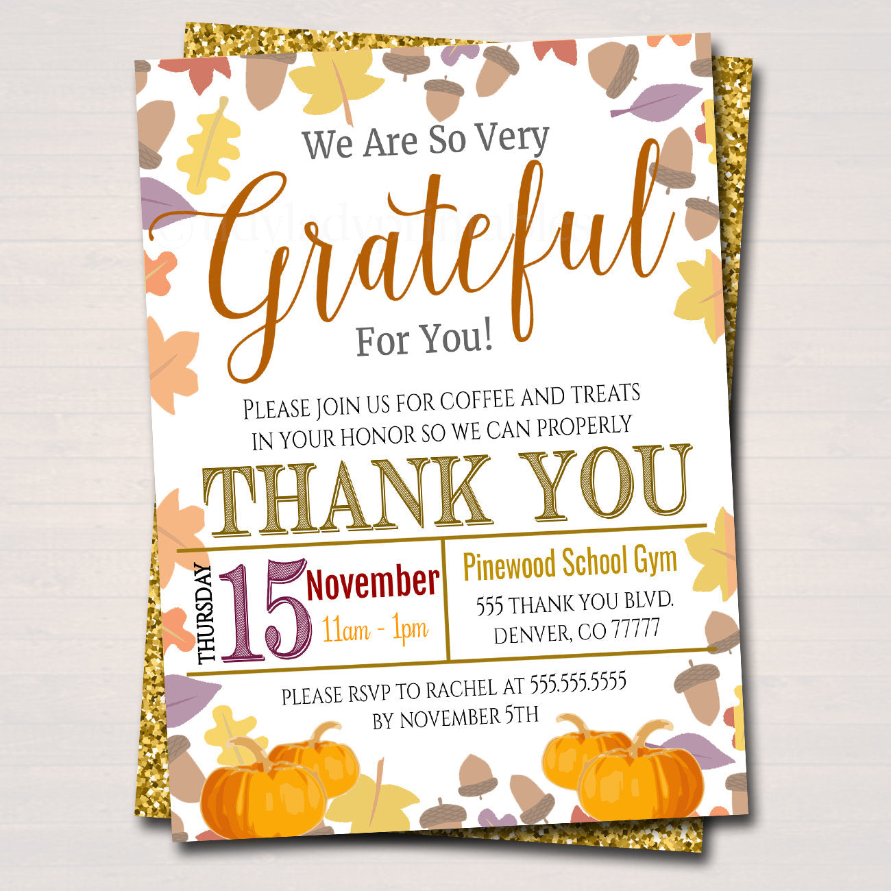 Fall Appreciation Invitation, Grateful For You Teacher School Staff ...