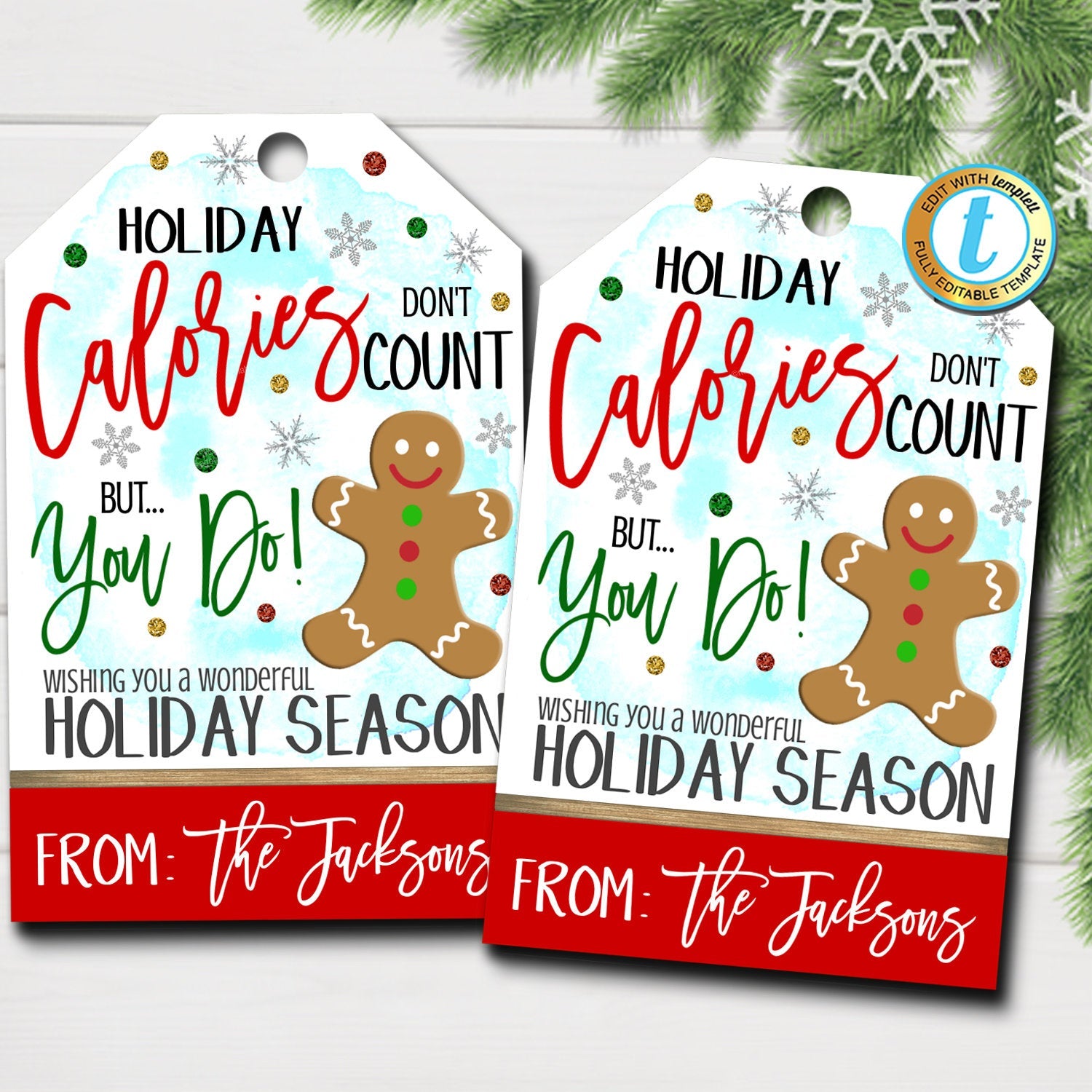Christmas Gift Tags, Holiday Calories Don't Count - Templett Shop