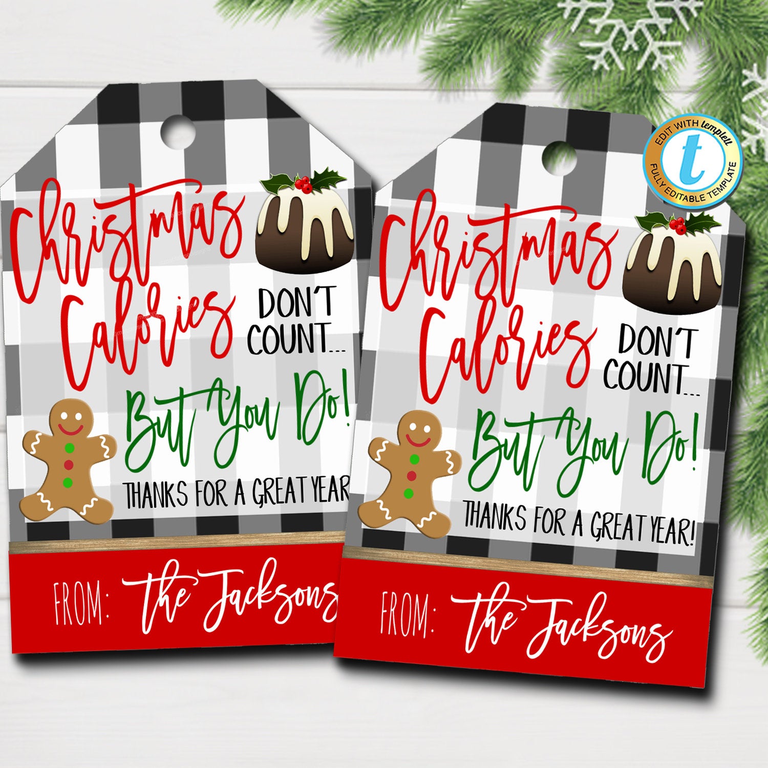 Christmas Gift Tags, Holiday Calories Don't Count, Thank You Gift ...