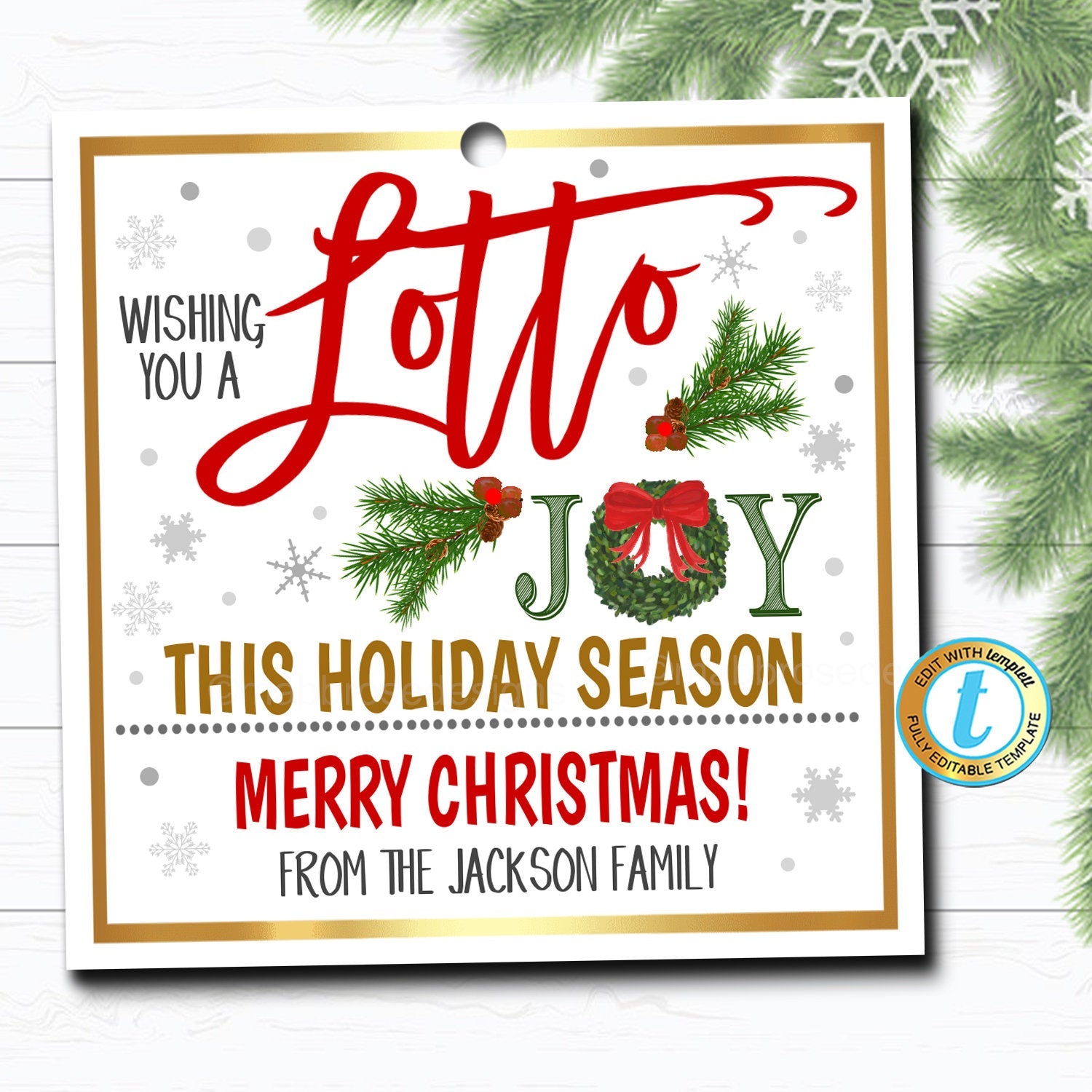 Christmas Lottery Ticket Gift Tag, Wishing you a Lotto Joy - Templett Shop