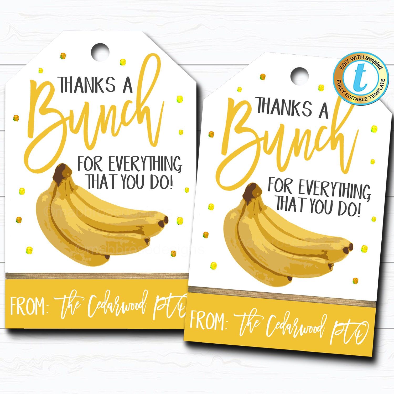 Teacher & Staff Appreciation Gift Tags, Banana Gift Tag - Templett Shop