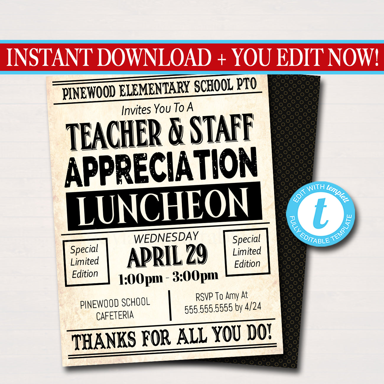 Newspaper Themed Teacher Appreciation Week Luncheon Invitation ...