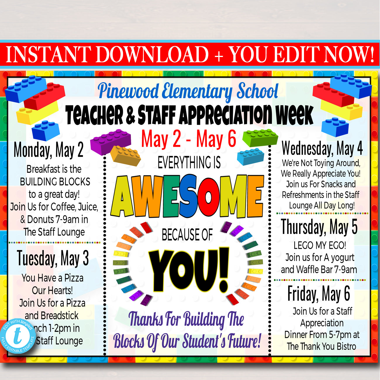 Building Blocks Themed Teacher Appreciation Week Itinerary Poster ...