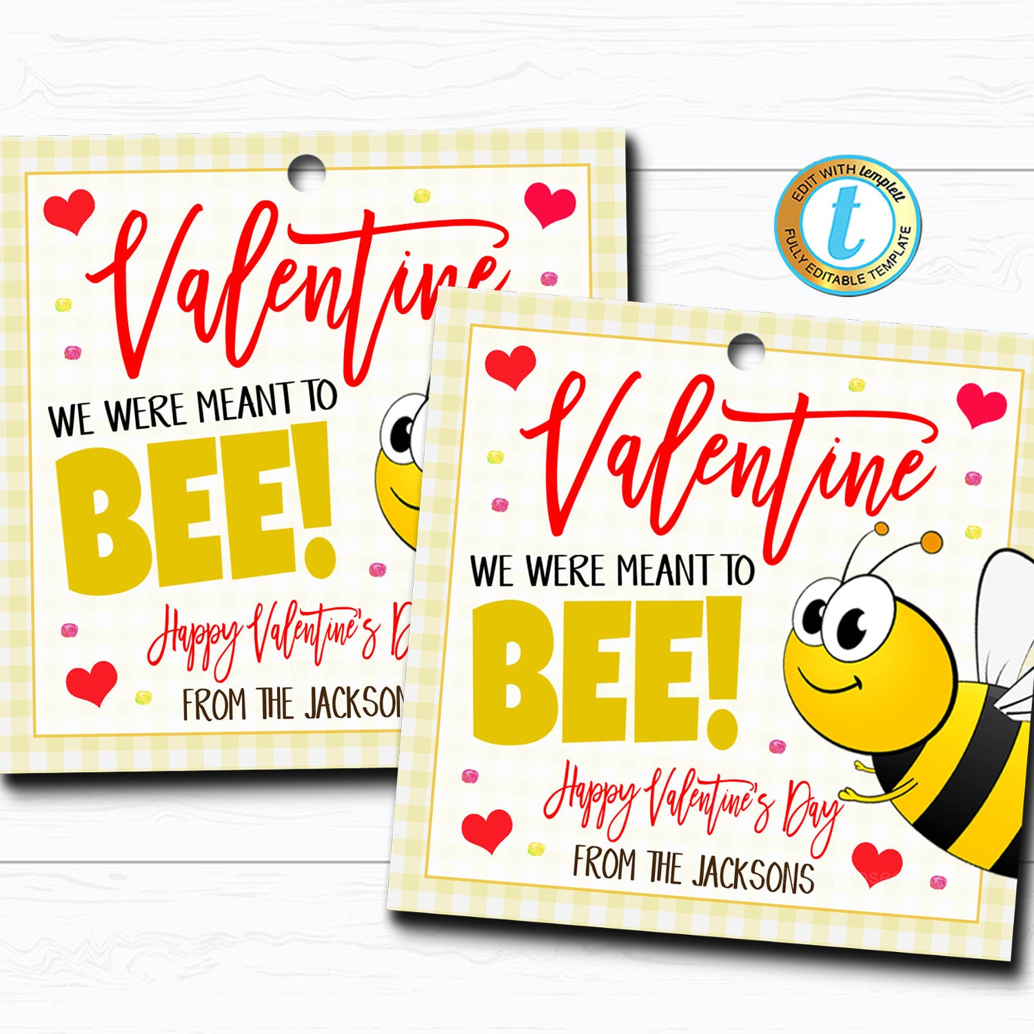 Valentine Bee Tags, Staff Employee Teacher Appreciation - Templett Shop