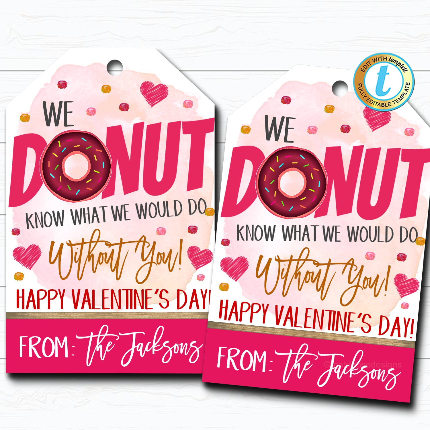 Valentines Donut Gift Tag, Valentine Appreciation Gift - Templett Shop