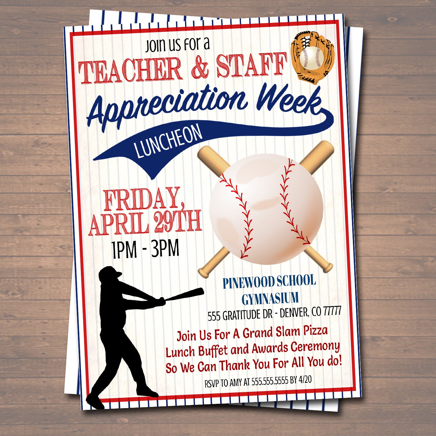 Baseball Theme Teacher Appreciation Party Luncheon Invitation ...