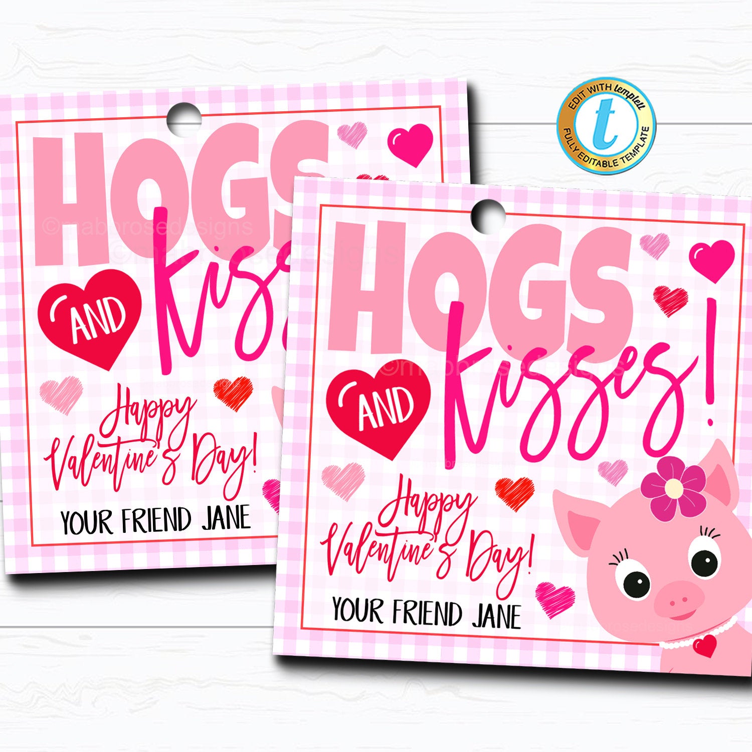 Hogs and Kisses Valentine's Day Gift Tag - Templett Shop