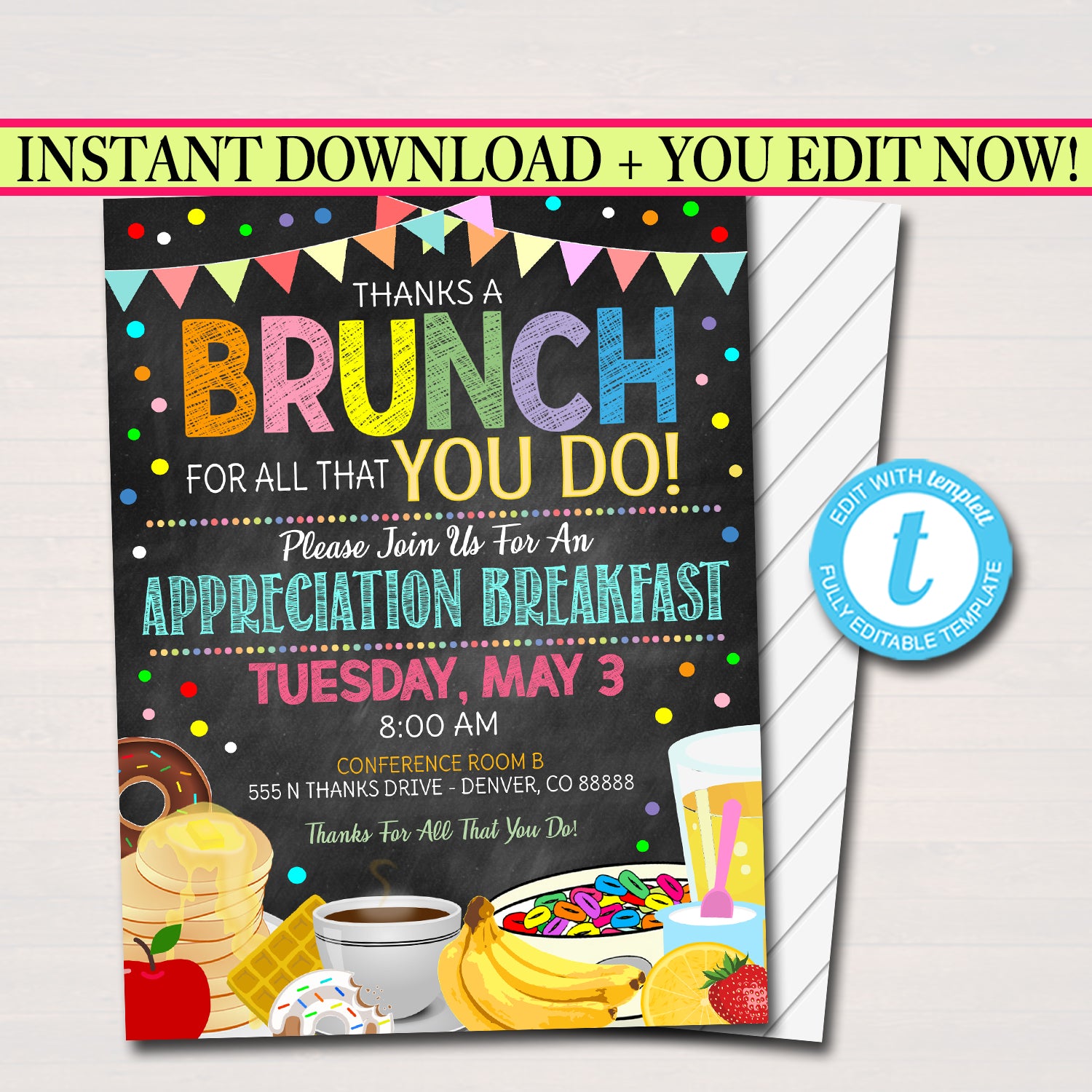 Thanks a Brunch Staff Teacher Appreciation Breakfast Invitation ...