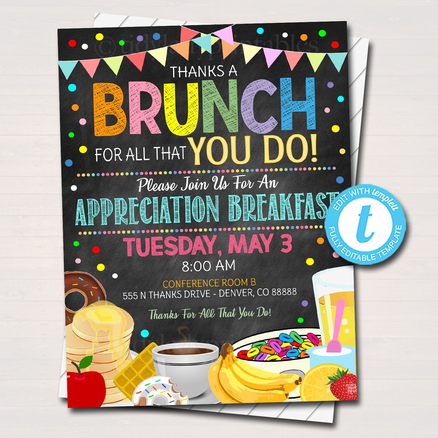 Thanks a Brunch Staff Teacher Appreciation Breakfast Invitation ...