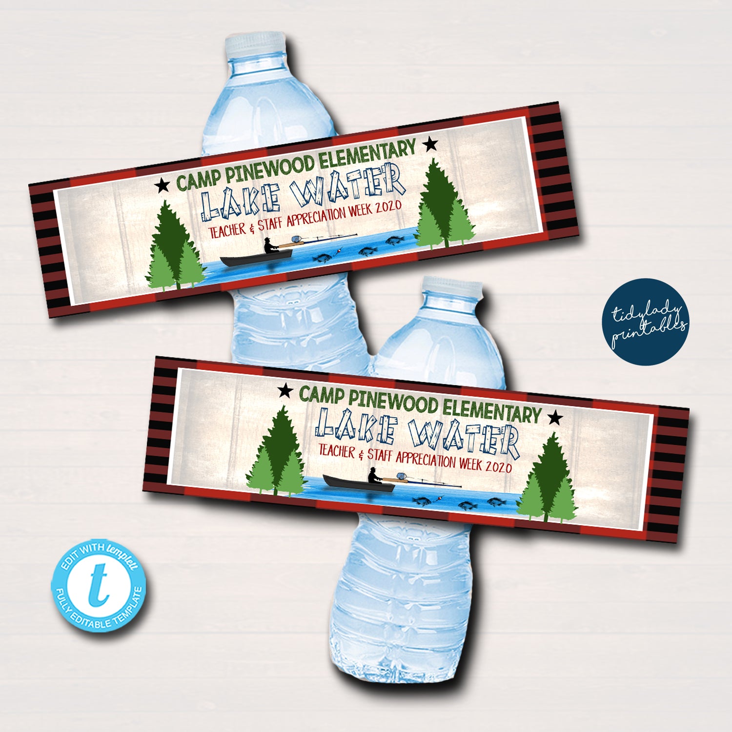 Camping Theme Teacher Appreciation Water Bottle Labels - Templett Shop