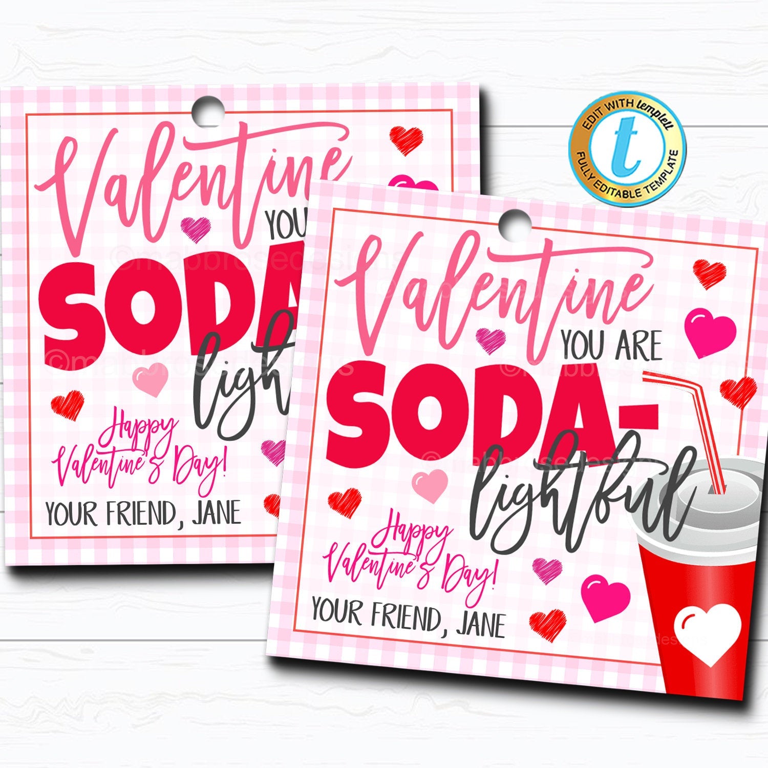 Valentine Soda Gift Tags, Valentine Appreciation Tag - Templett Shop