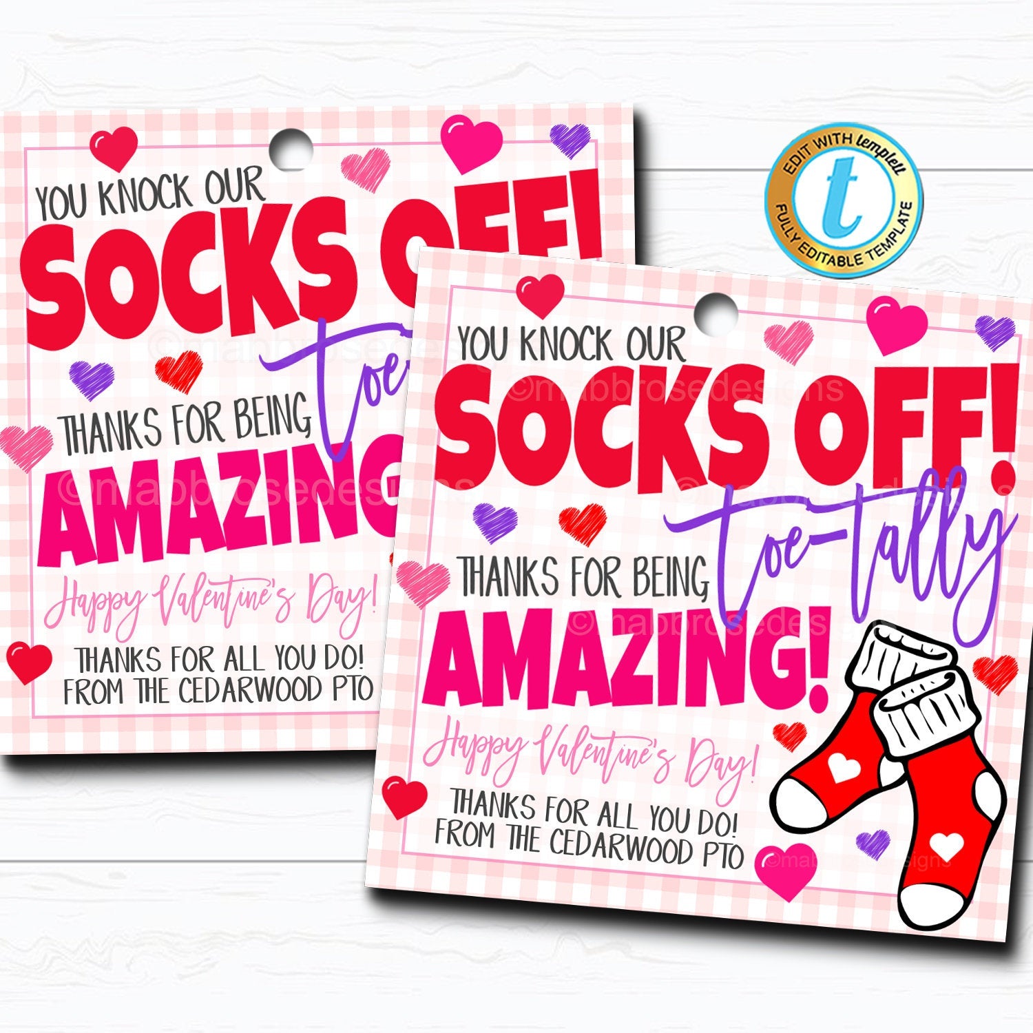 Valentines Sock Gift Tags Staff, Fuzzy Socks Mani Pedi Gift - Templett Shop