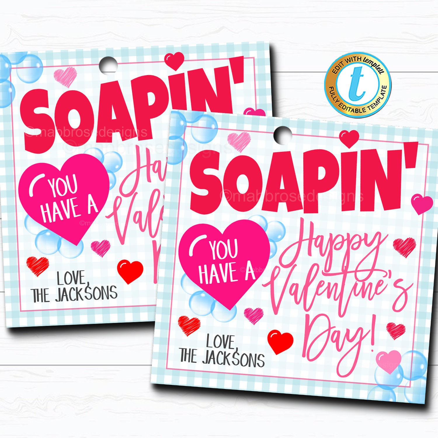 Valentine Soap Gift Tags, Happy Valentine's Day Tag - Templett Shop