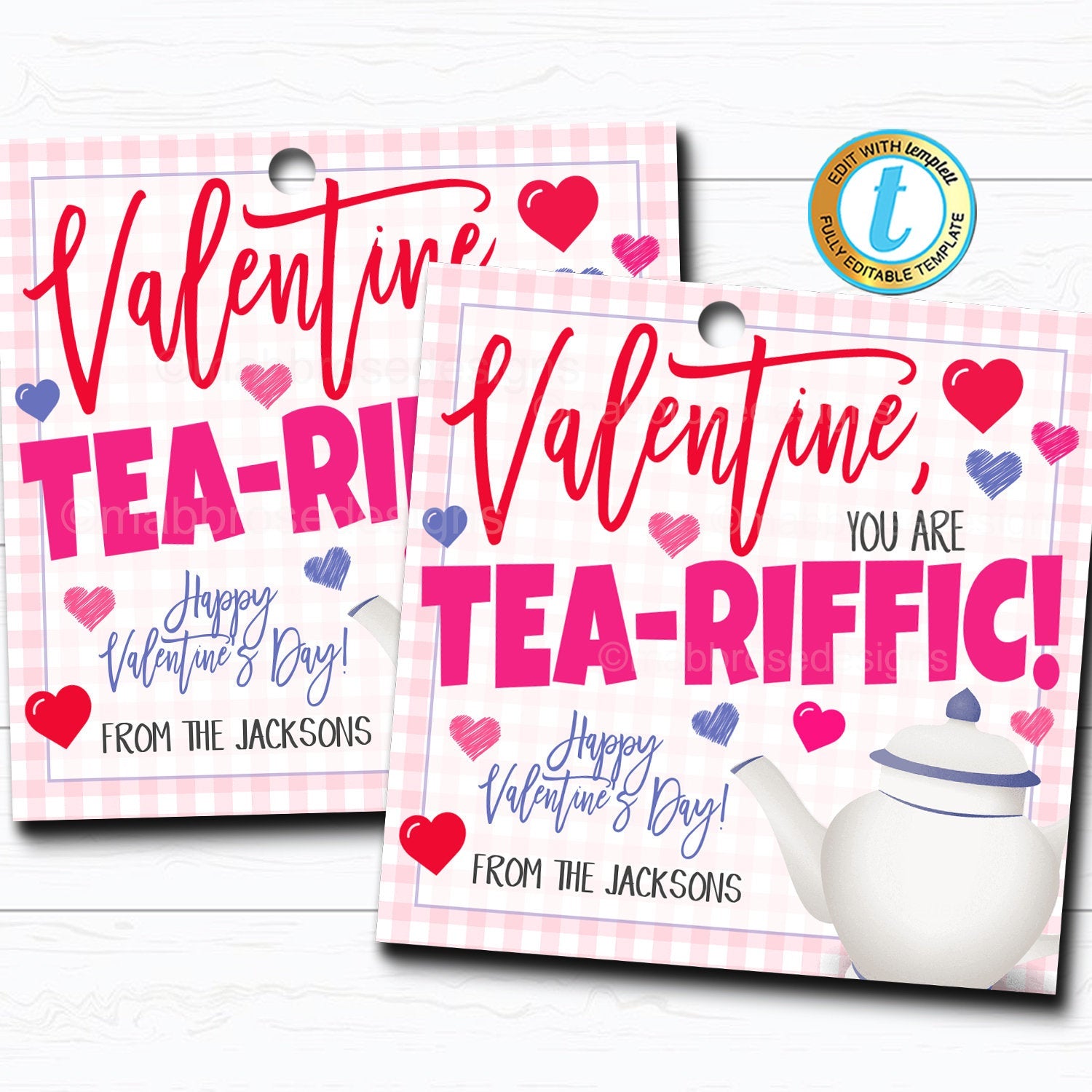 Valentine Tea Gift Tags, You're Tea-riffic! Valentine Appreciation ...
