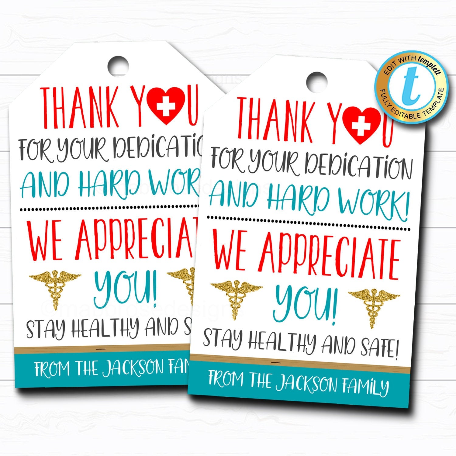 Nurse Appreciation Gift Tag - Thank You Frontline Workers - Templett Shop
