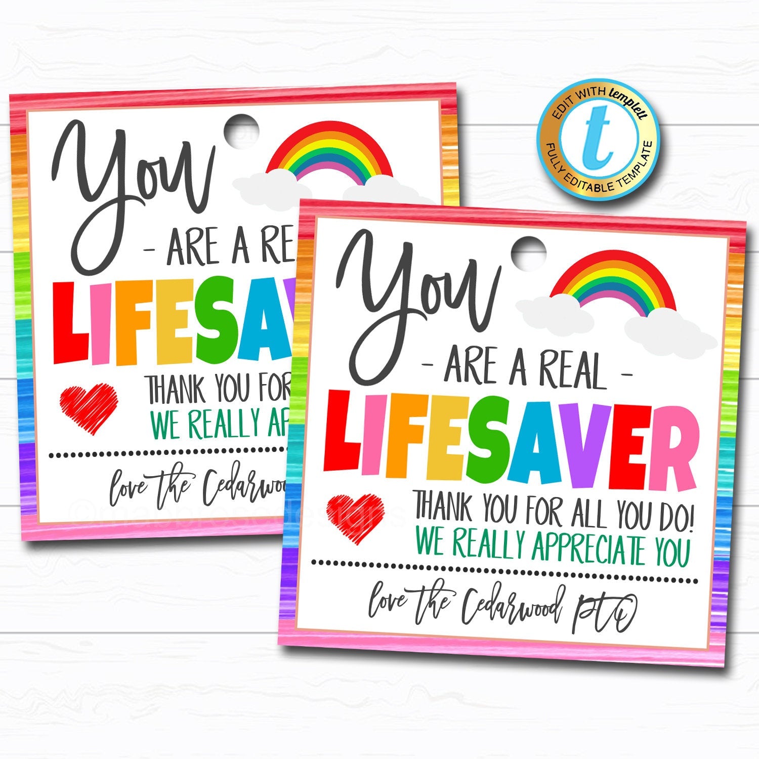 You are a Lifesaver Gift Tag, Thank You Appreciation - Templett Shop