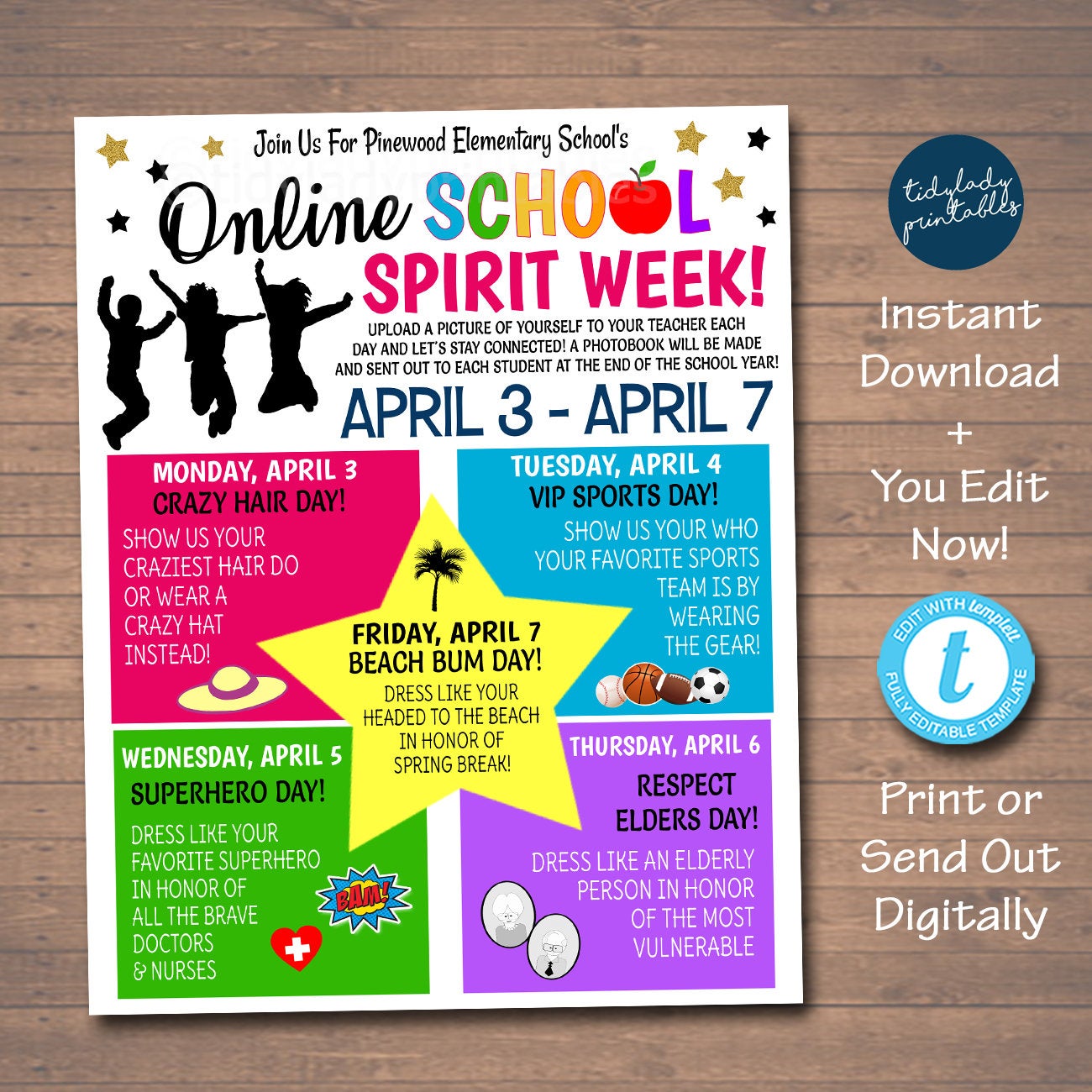 Virtual Spirit Week Itinerary Schedule - Templett Shop