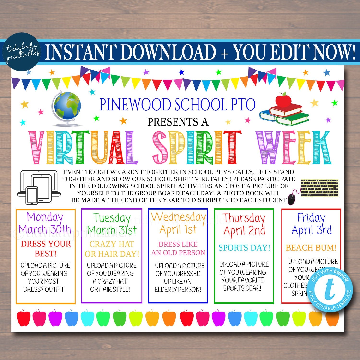 Virtual Spirit Week Itinerary Schedule - Templett Shop