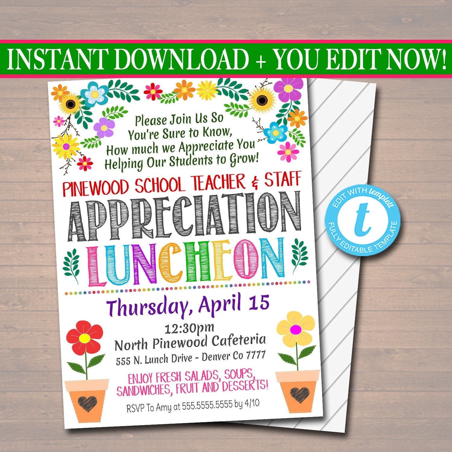 Teacher Appreciation Staff Luncheon Invitation - Templett Shop