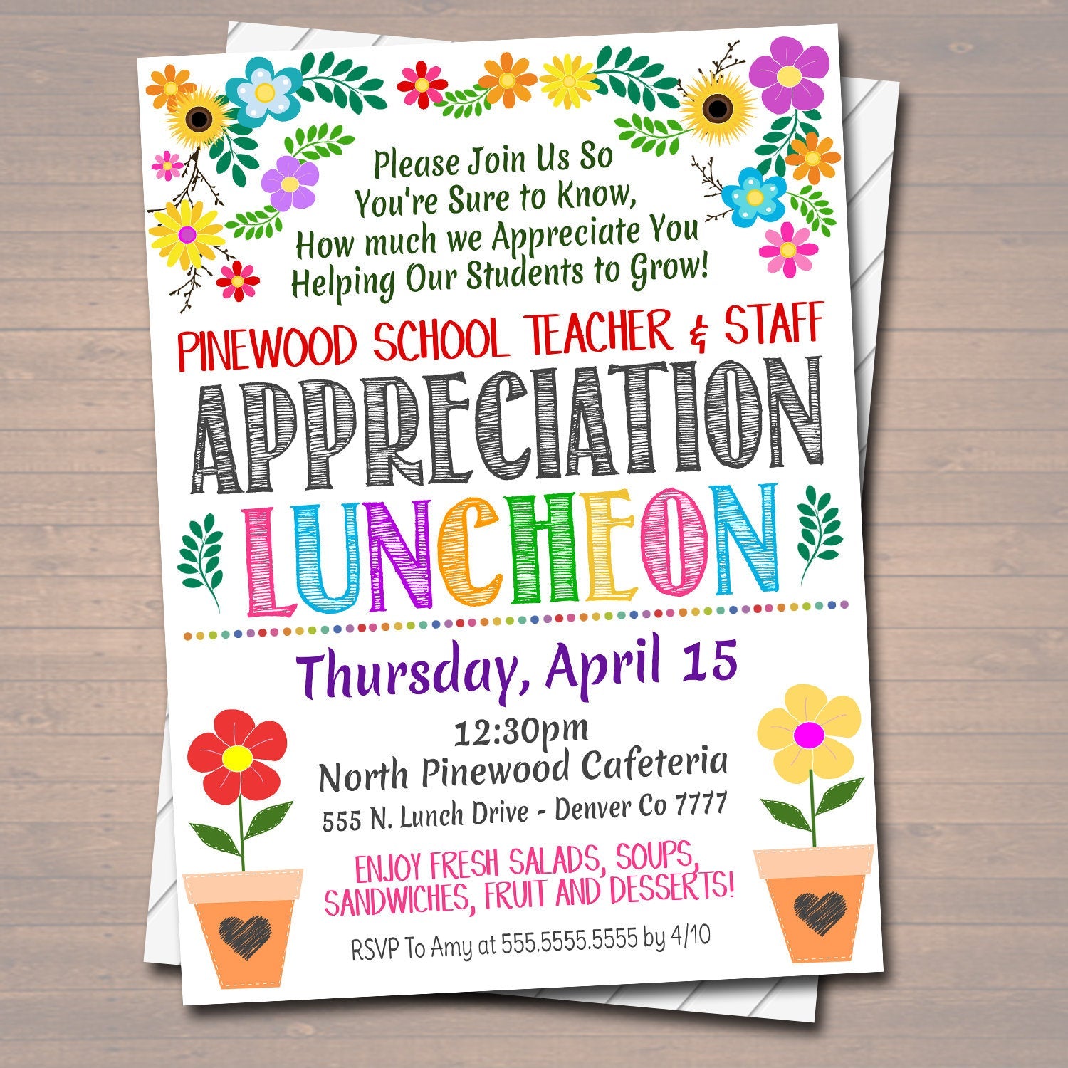 Teacher Appreciation Staff Luncheon Invitation - Templett Shop
