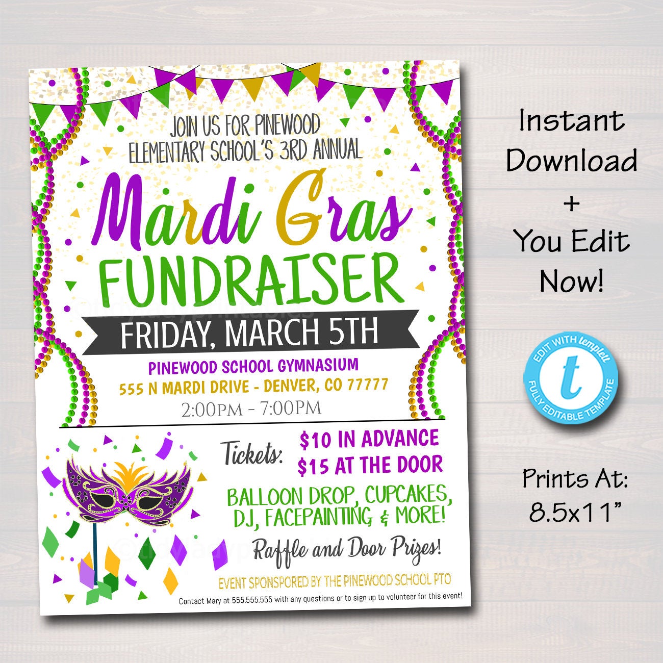 Mardi Gras Fundraiser Flyer - Templett Shop