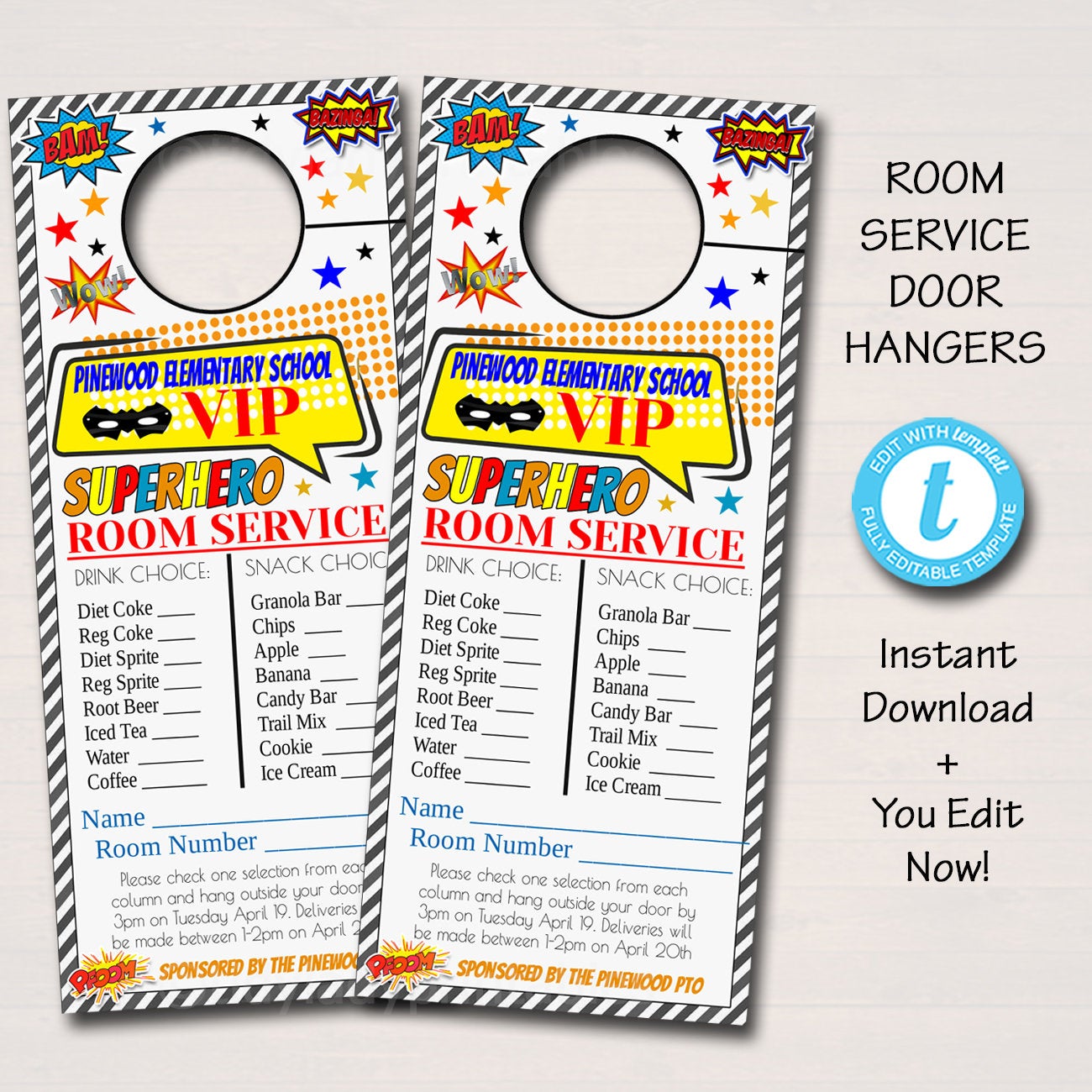 Superhero Room Service Door Hanger - Templett Shop