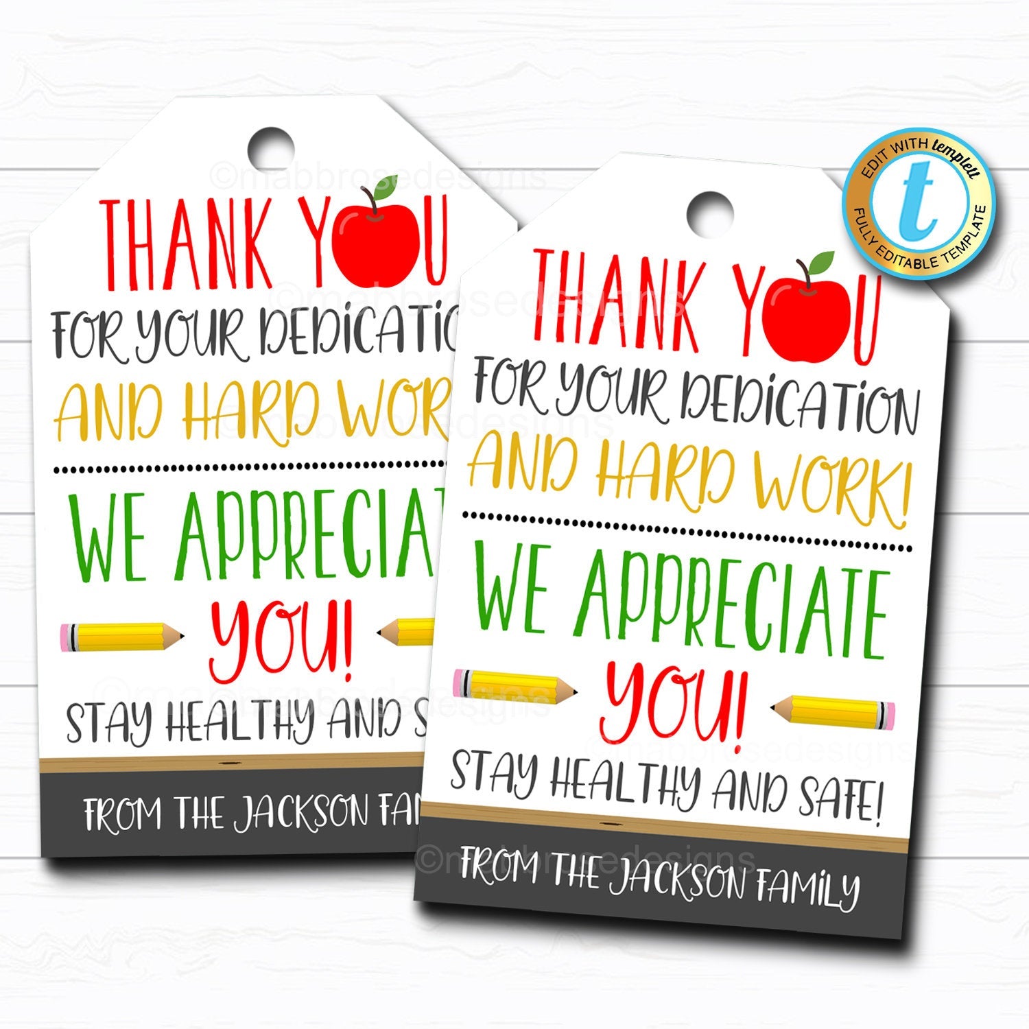 Teacher Appreciation Gift Tag - Appreciation Week - Templett Shop