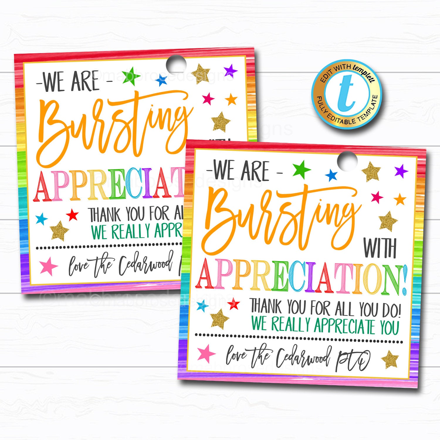 Appreciation Gift Tags - Bursting with Appreciation - Templett Shop