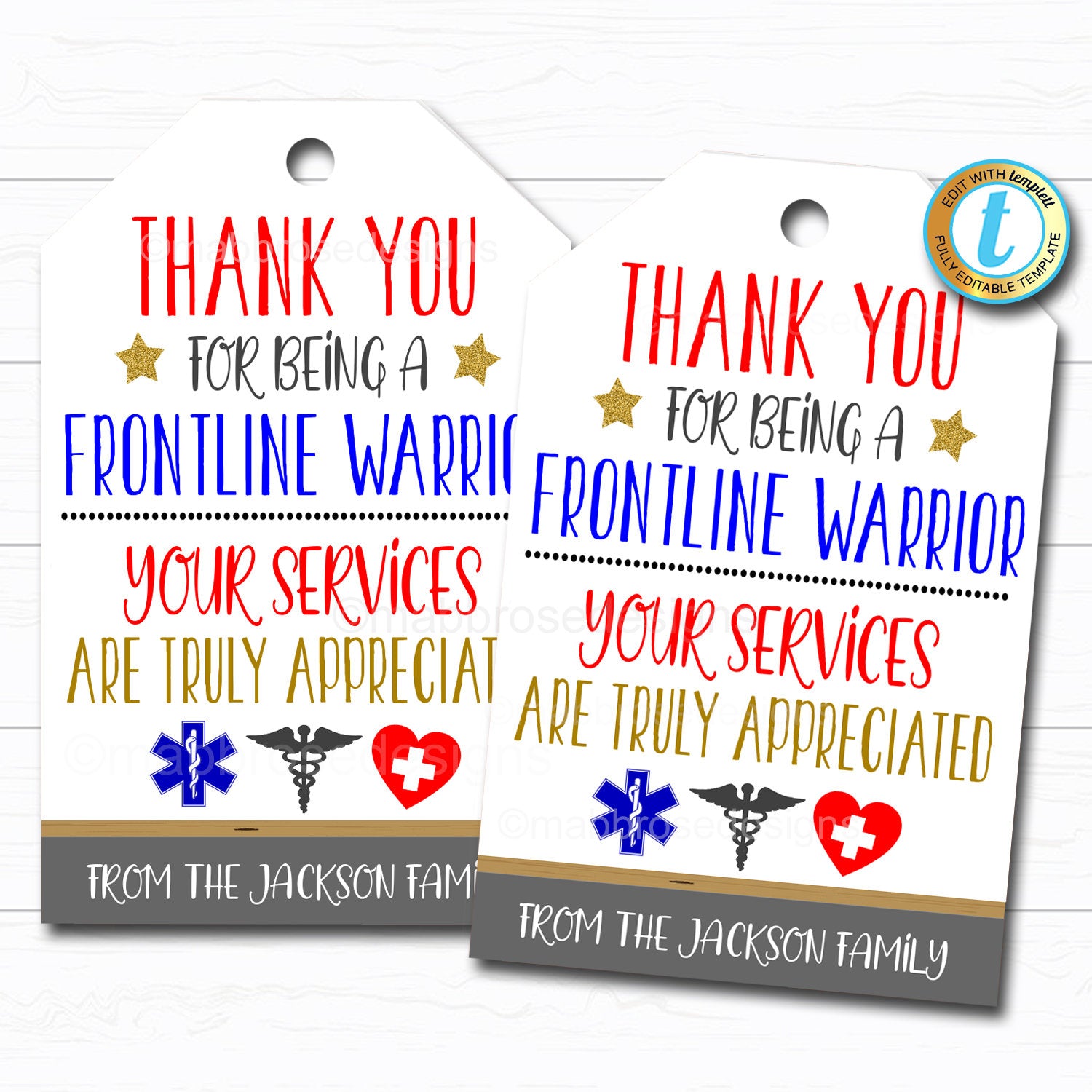 Frontline Workers Appreciation Gift Tag - Templett Shop