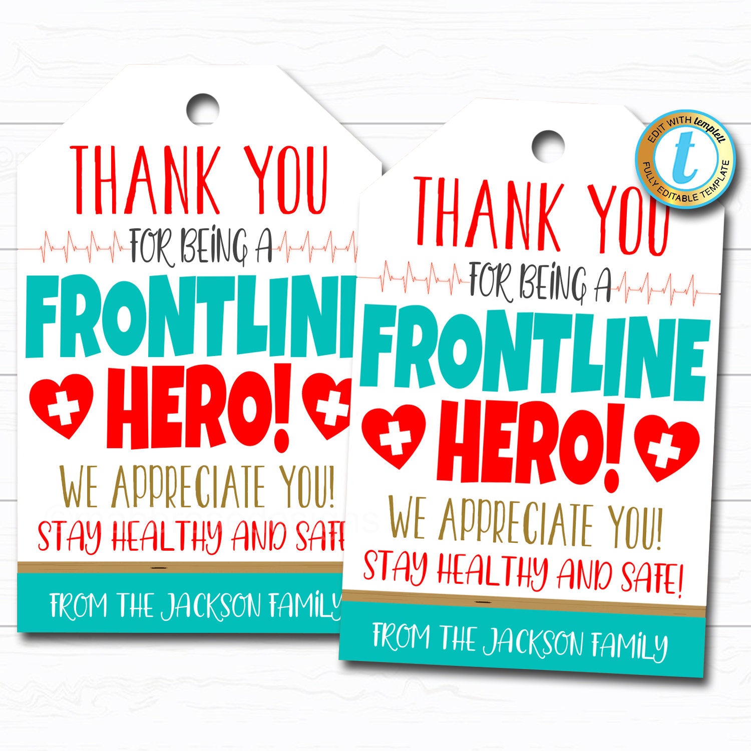 Nurse Appreciation Gift Tag - Thank You Frontlines Worker - Templett Shop