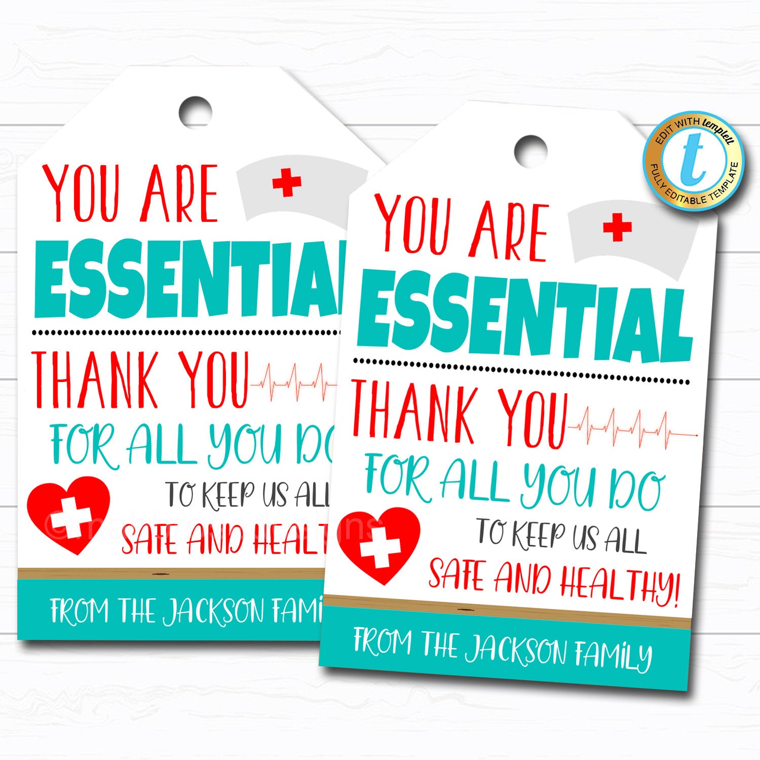 Nurse Appreciation Gift Tag - Thank You Frontlines Worker - Templett Shop
